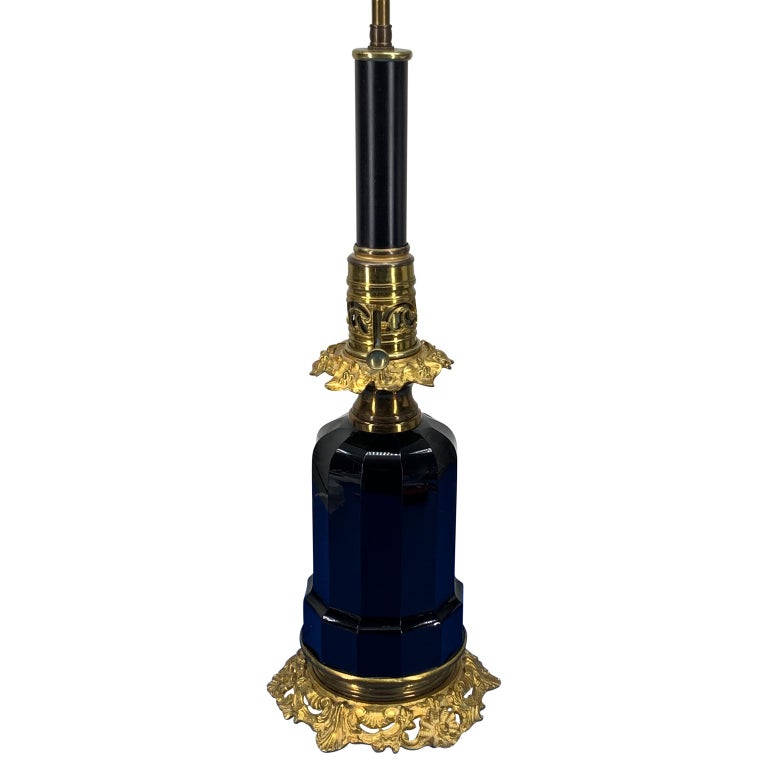 French 19th Century Black Opaline Table Lamp On A Ormolu Gilt Base For ...