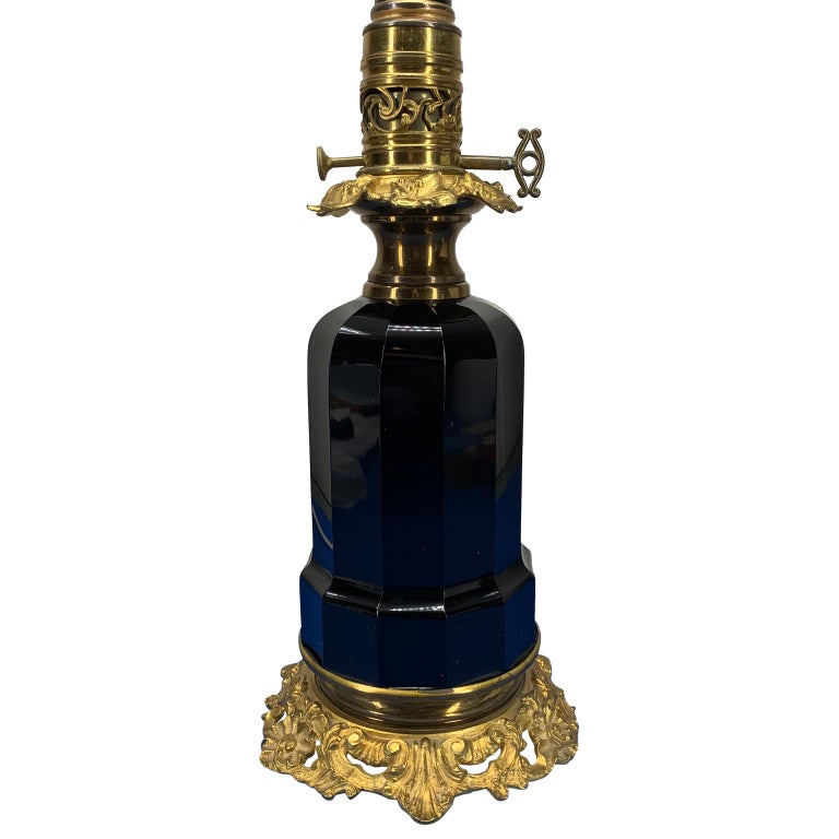 French 19th Century Black Opaline Table Lamp On A Ormolu Gilt Base For ...