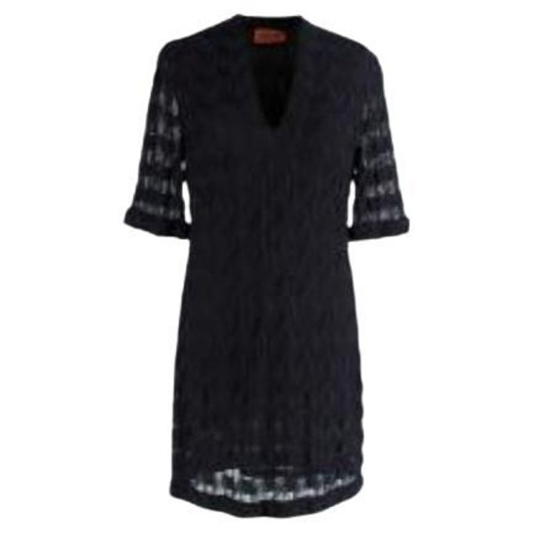 Black open weave knitted mini dress For Sale at 1stDibs