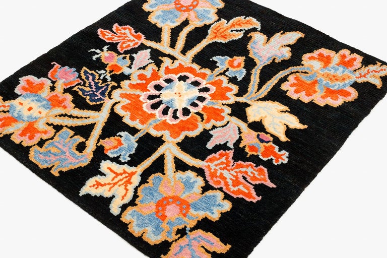 Black, Orange, and Blue Tibetan Floral Rug For Sale at 1stDibs | black ...