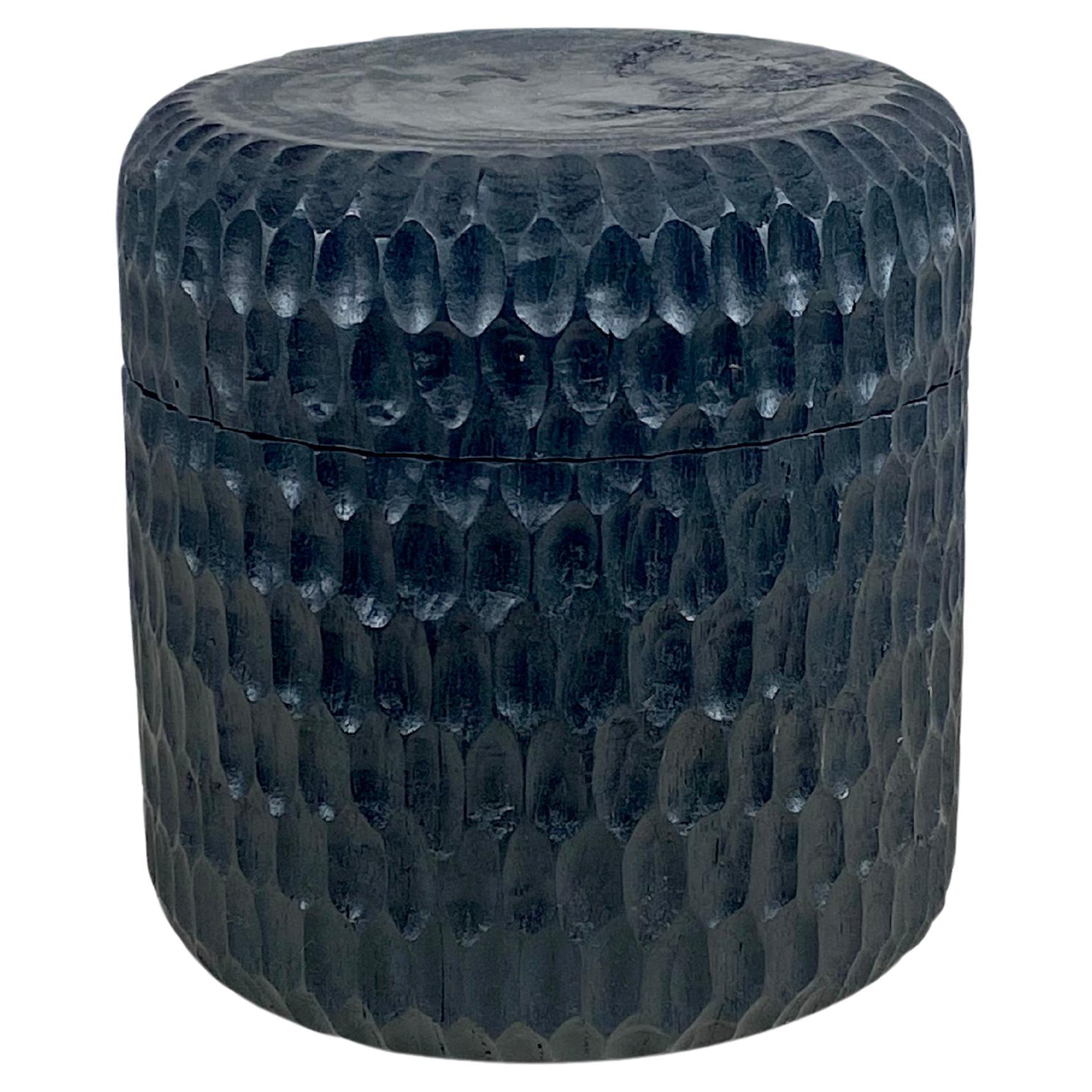 Black Organic Modern Reclaimed Wood Carved Box For Sale at 1stDibs
