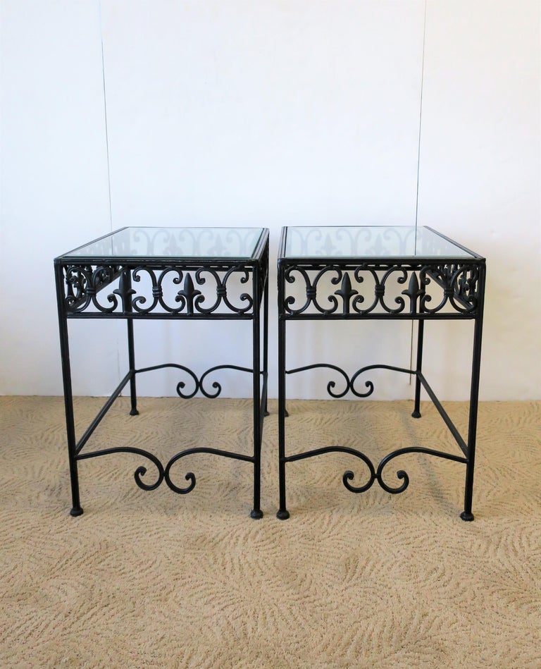 Black Metal and Glass Outdoor Patio End Tables, Pair For Sale at 1stDibs