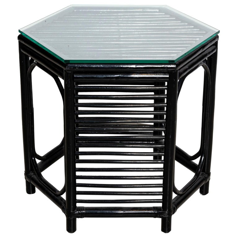 Black Painted Hexagonal Glass Top Side Table at 1stDibs