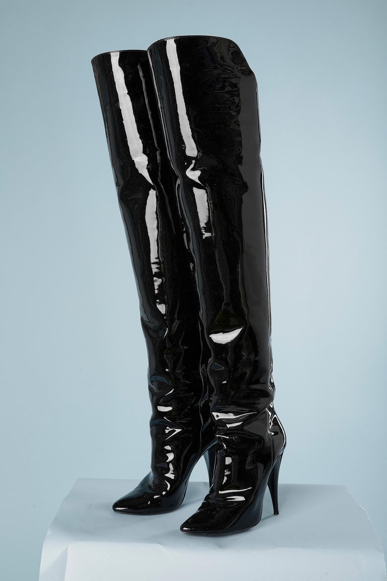 Black patent leather wader boots Saint Laurent For Sale at 1stDibs