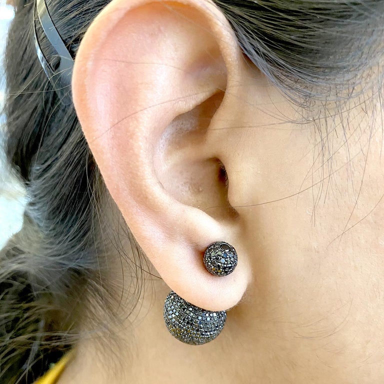 Black Pave Diamond Ball Tunnel Earring Made In 18k Gold For Sale at 1stDibs
