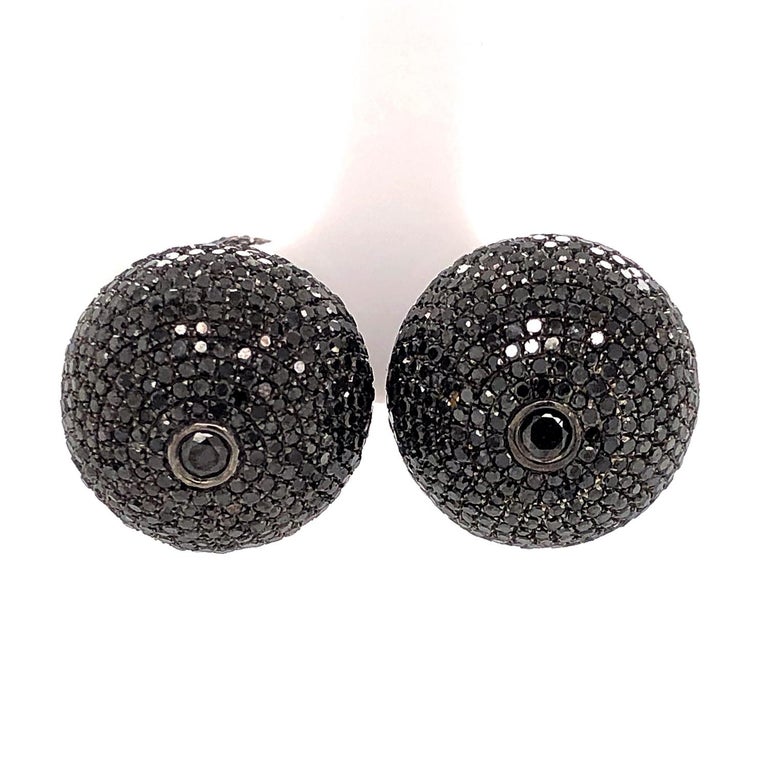 Black Pave Diamond Ball Tunnel Earring Made In 18k Gold For Sale at 1stDibs