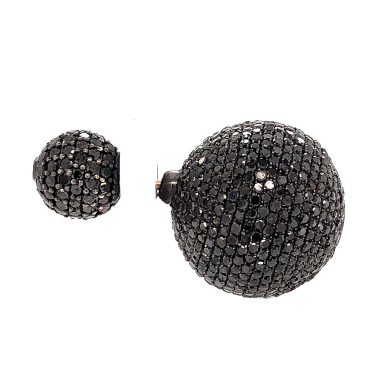 Black Pave Diamond Ball Tunnel Earring Made In 18k Gold For Sale at 1stDibs