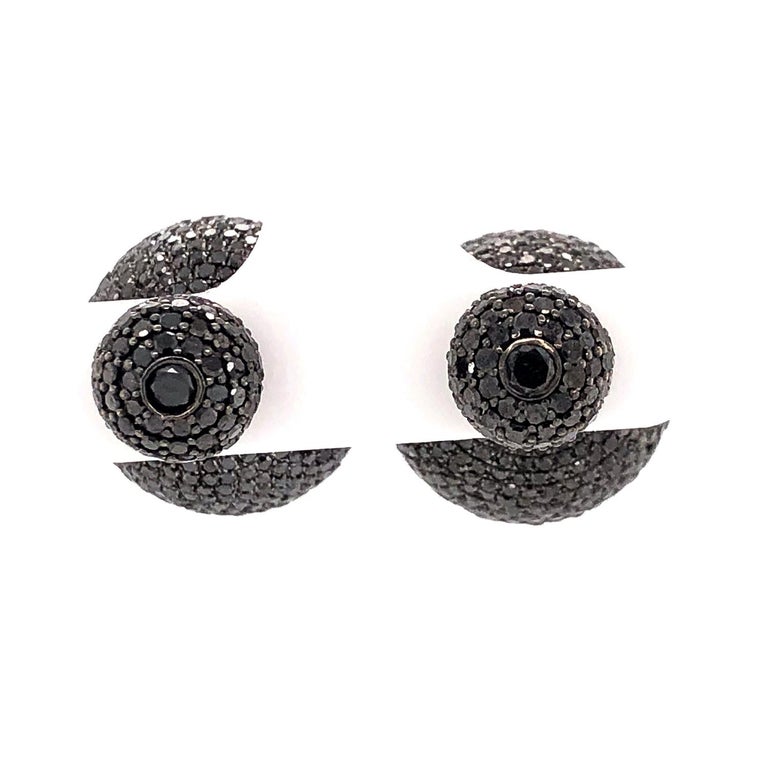Black Pave Diamond Ball Tunnel Earring Made In 18k Gold For Sale at 1stDibs