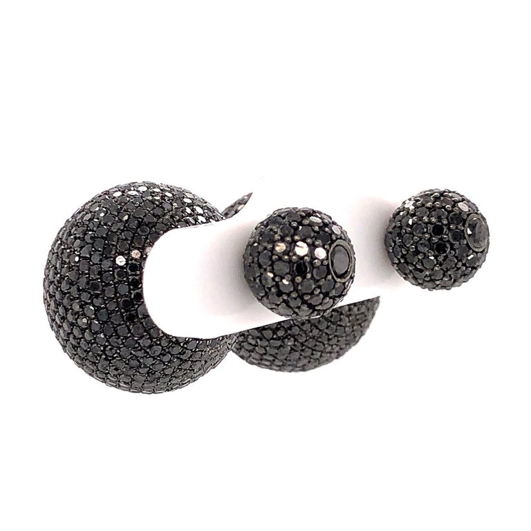 Black Pave Diamond Ball Tunnel Earring Made In 18k Gold For Sale at 1stDibs
