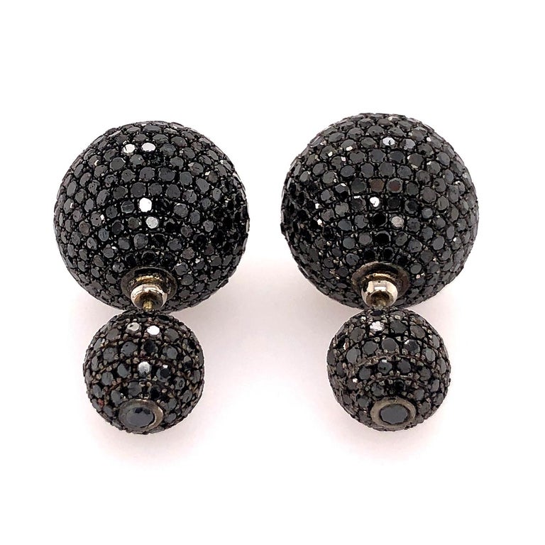 Black Pave Diamond Ball Tunnel Earrings Made in 18k Gold and Silver For ...