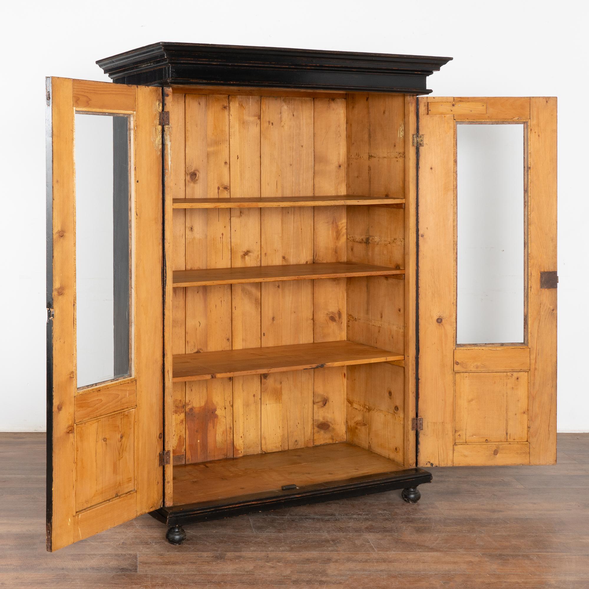 Black Pine Bookcase Display Cabinet, circa 1890 For Sale at 1stDibs