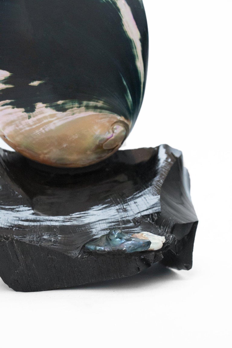 Black Polished Abalone Shell on Obsidian with Baroque Pearls at 1stDibs
