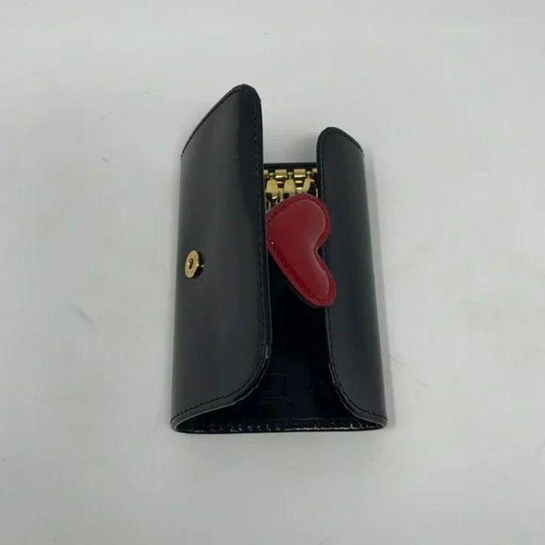 Black Polished Leather Red Heart KeyChain Vintage For Sale at 1stDibs