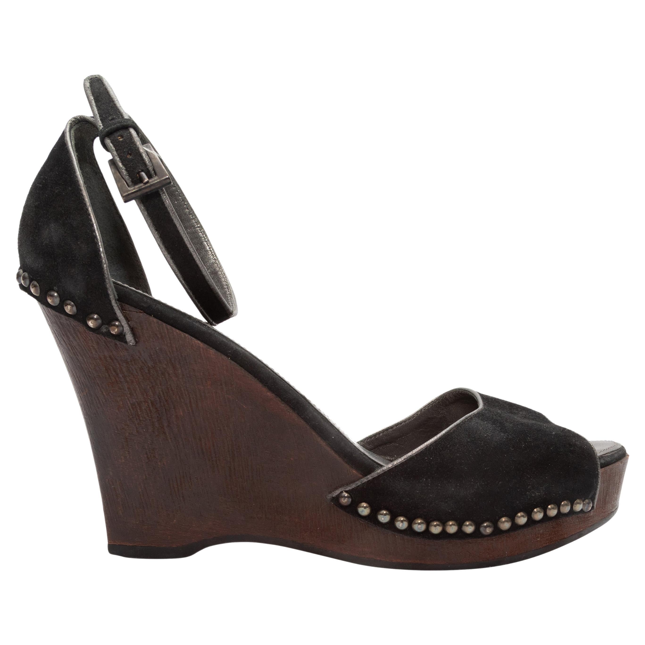 Black Prada Suede Wedge Sandals For Sale at 1stDibs