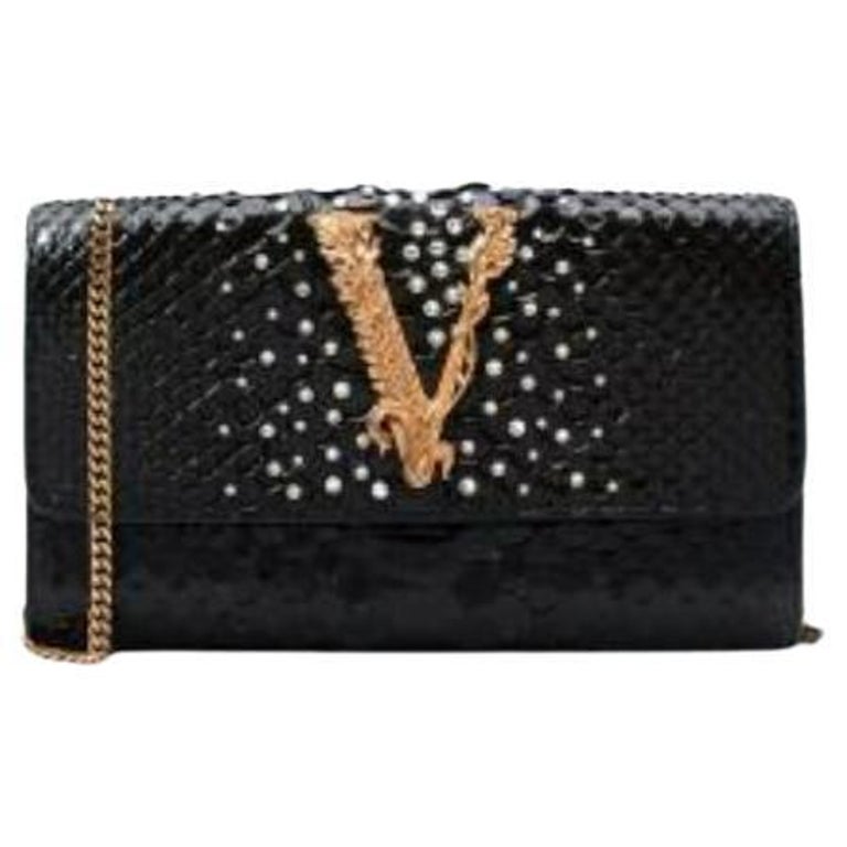 Versace Black Python Crystal Embellished Virtus Wallet on Chain For ...