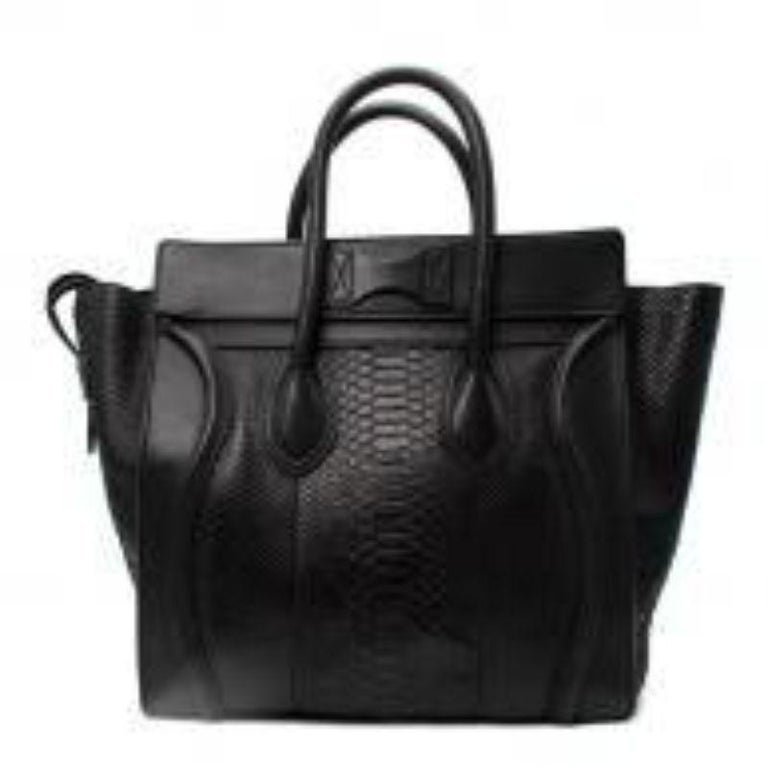 Black Python and Leather Mini Luggage Tote For Sale at 1stDibs