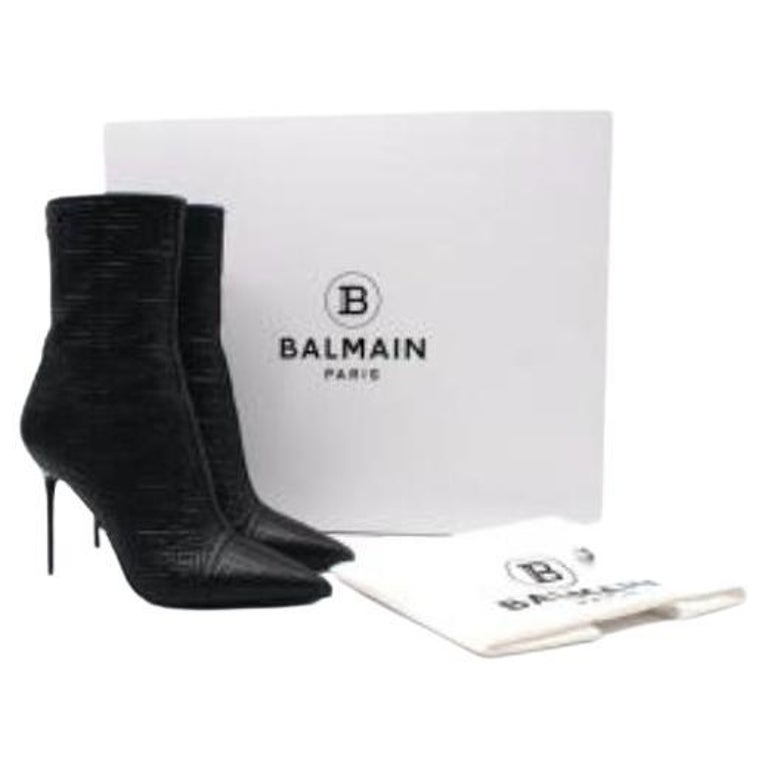 Balmain Black Quilted Leather Skye Heeled Ankle Boots For Sale at 1stDibs
