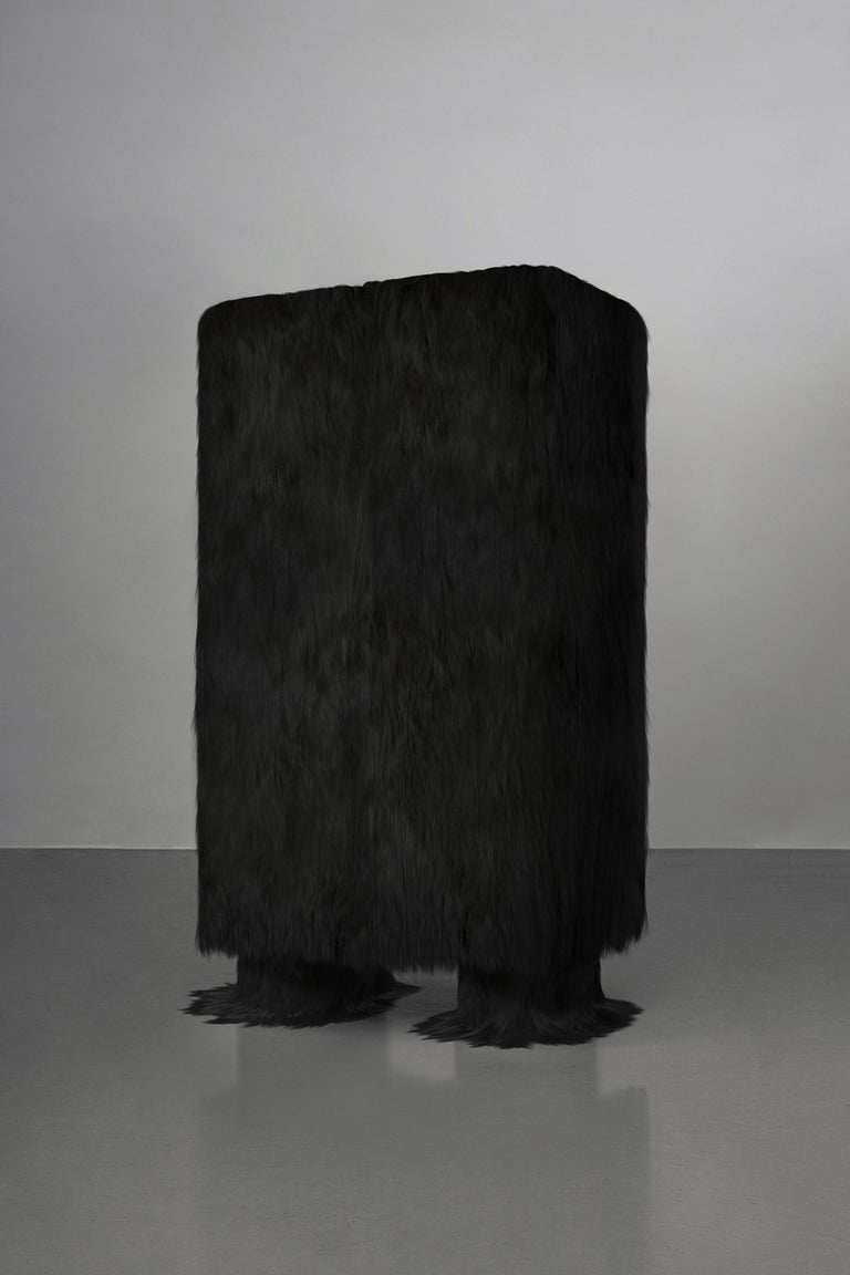 Black Raw Cabinet with Furry Goatskin Offcuts by Atelier V&F For Sale ...