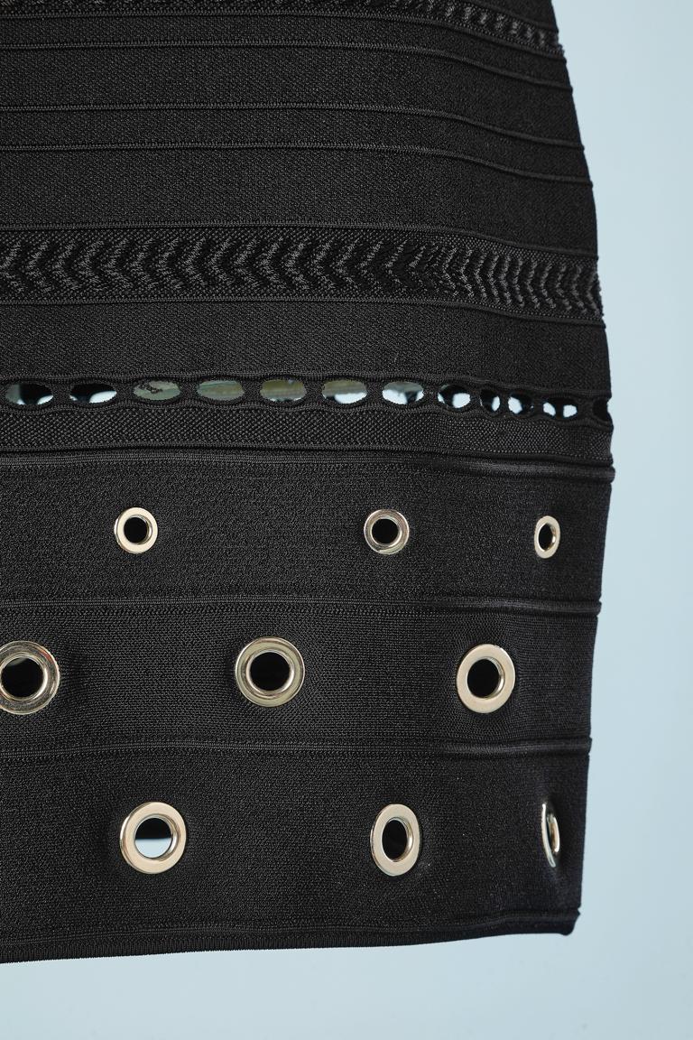 Black rayon knit see-through cocktail dress with gold eyelet Roberto ...