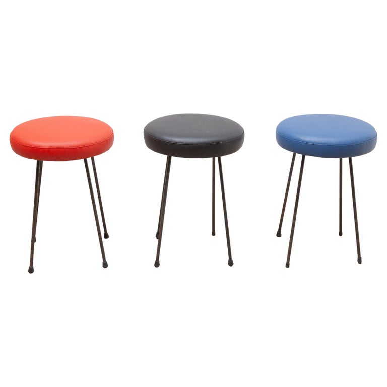 Black, Red and Blue Seats Low Bar Stools, 1950s France For Sale at 1stDibs