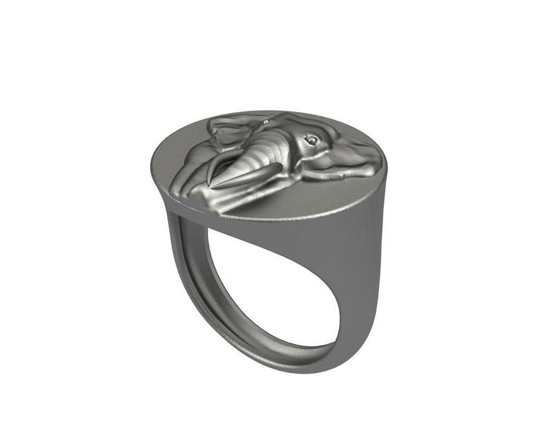 Customizable Black Rhodium Elephant 2 Tusks Signet Ring For Sale at 1stDibs