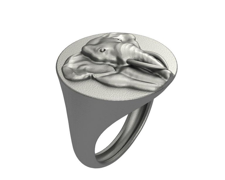 Customizable Black Rhodium Elephant 2 Tusks Signet Ring For Sale at 1stDibs