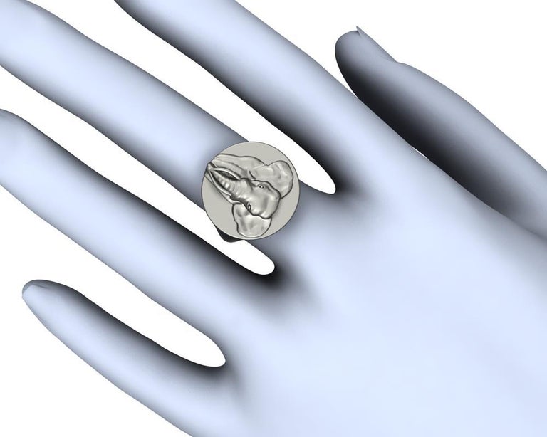 Customizable Black Rhodium Elephant 2 Tusks Signet Ring For Sale at 1stDibs