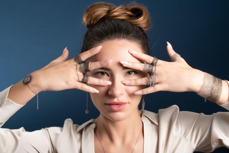 Black Rhodium Hand Knitted Double Finger Bond Rings For Sale at 1stDibs