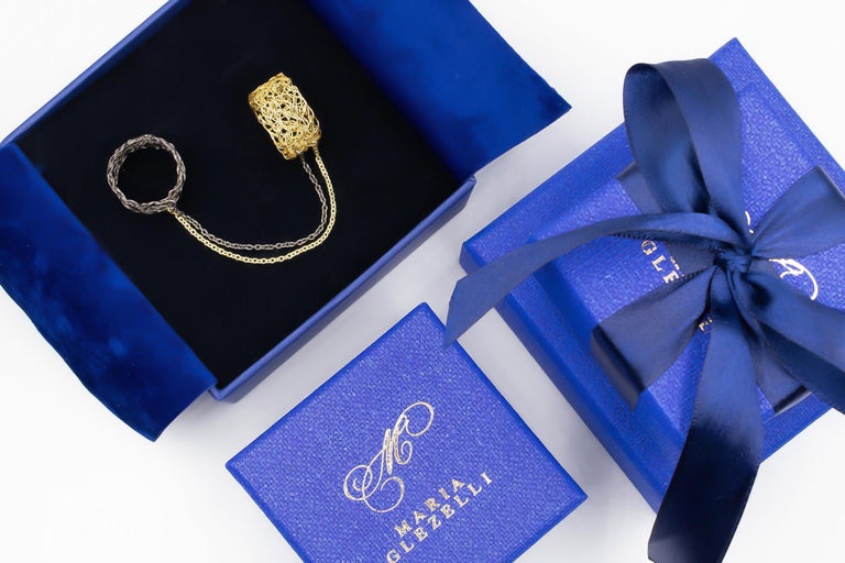 Black Rhodium Hand Knitted Double Finger Bond Rings For Sale at 1stDibs