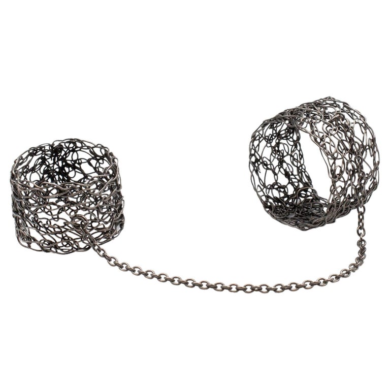 Black Rhodium Hand Knitted Double Finger Bond Rings For Sale at 1stDibs