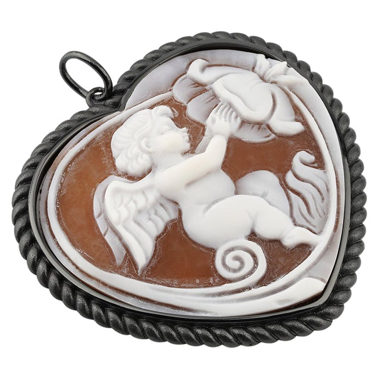 Cameo Italiano. The Cupid hand-carved on Sea shell cameo, heart pendant ...