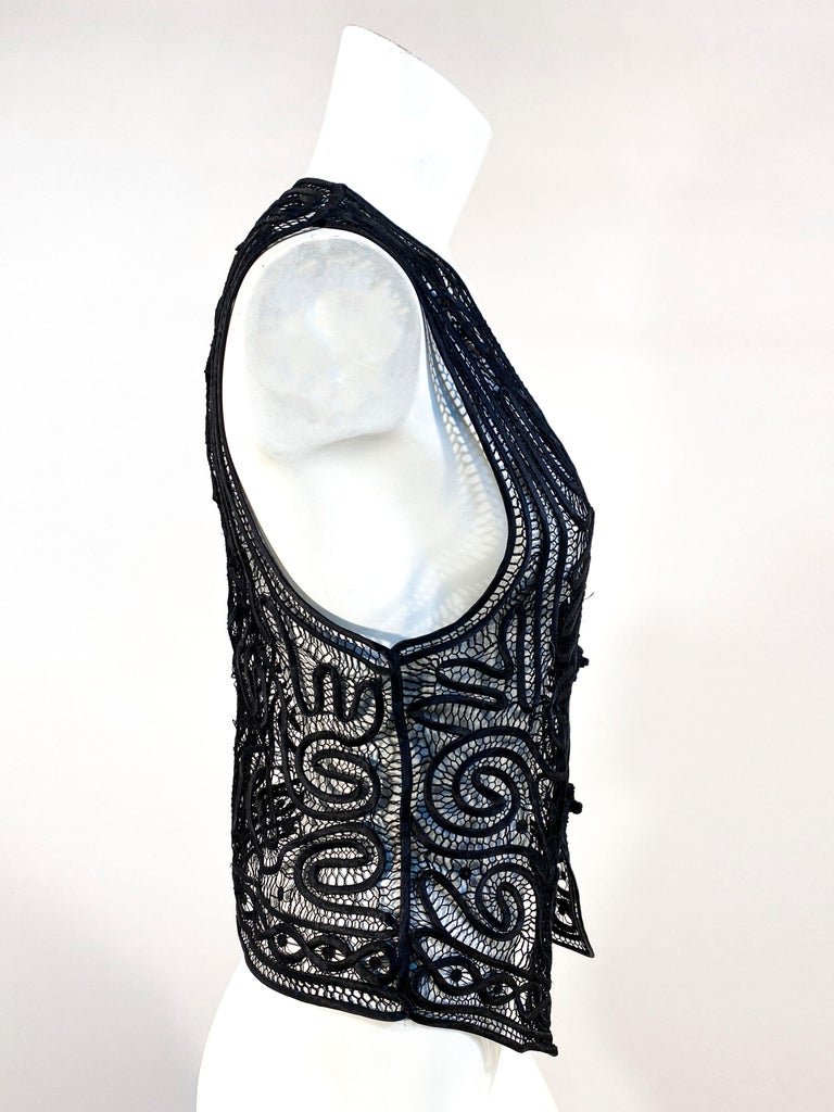 Black Ribbon and Crochet Vest For Sale at 1stDibs