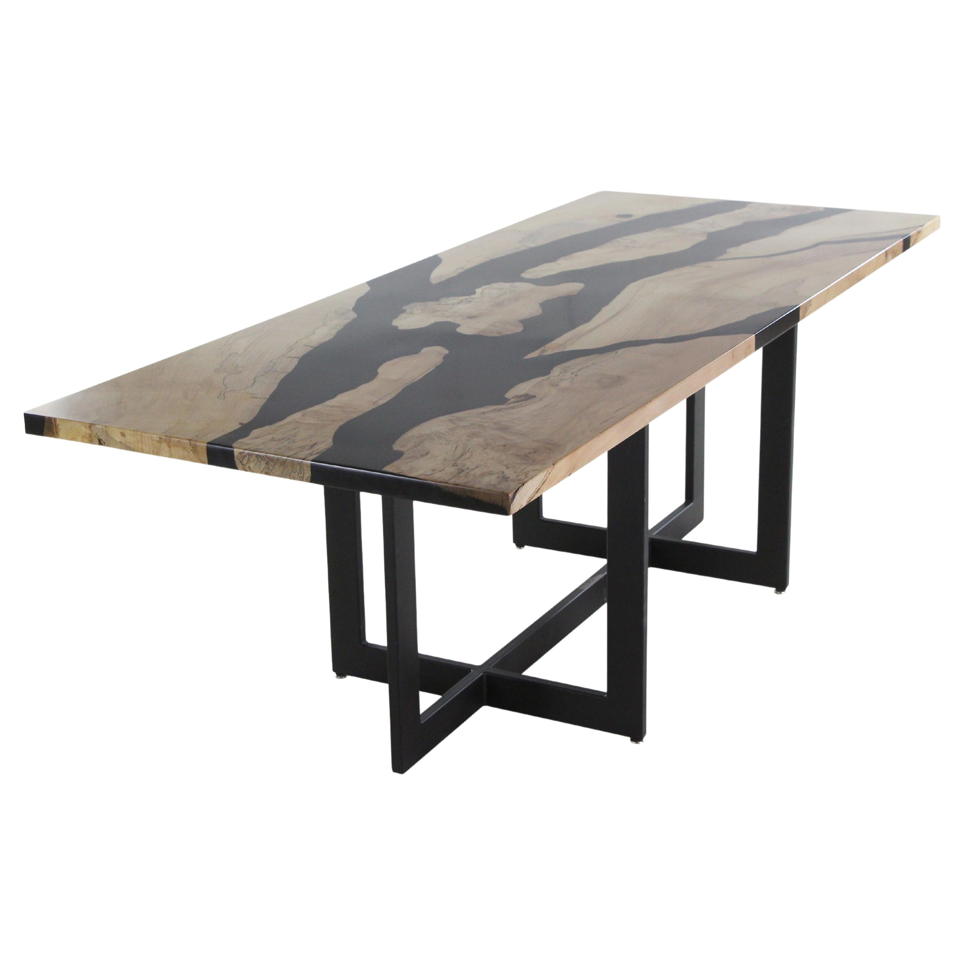 Oval Burl Maple Dining Table on Stainless Steel Base For Sale at 1stDibs