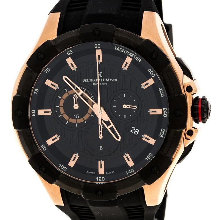 Black Rose Gold Plated Steel Victor Chronograph Men's Wristwatch 50 mm ...