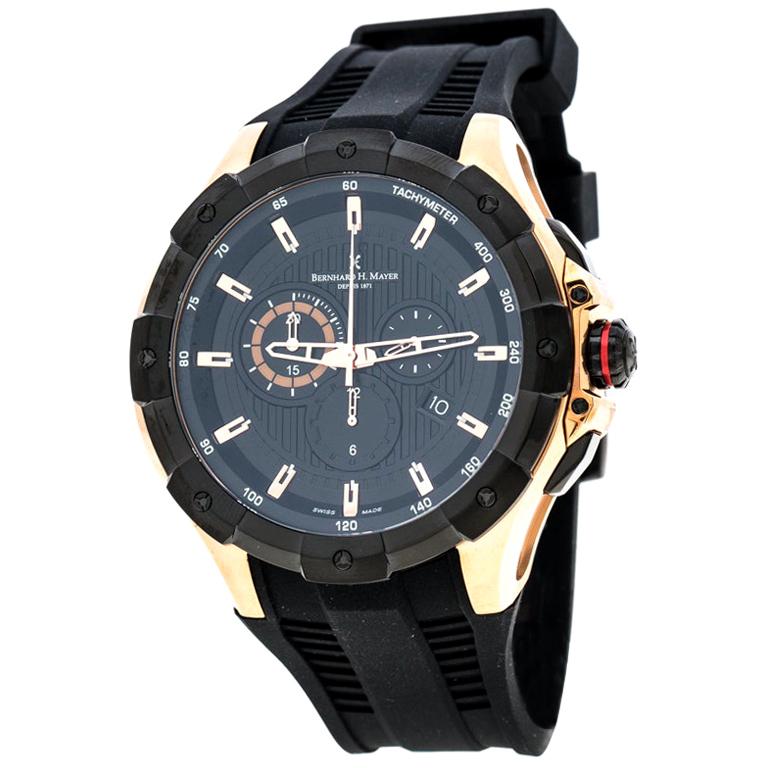 Black Rose Gold Plated Steel Victor Chronograph Men's Wristwatch 50 mm ...