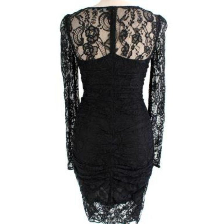 Black Ruched Lace Mini Dress For Sale at 1stDibs