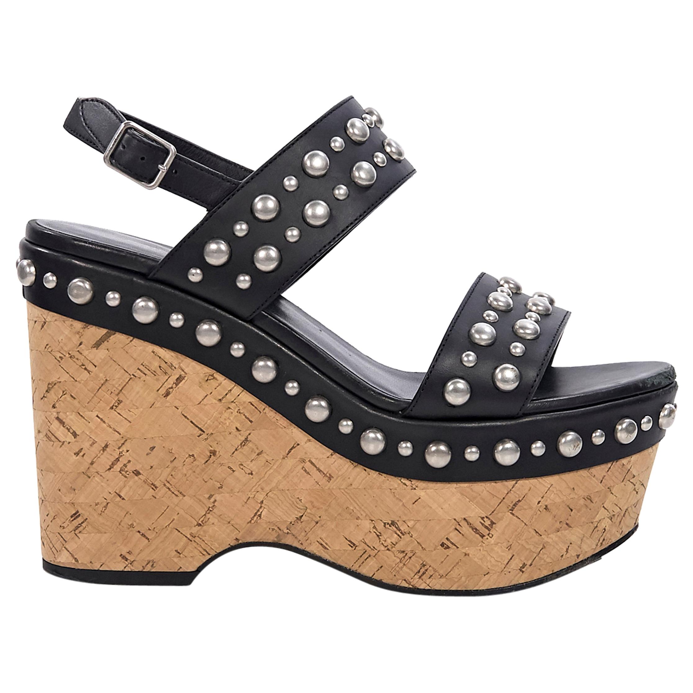 Black Saint Laurent Leather Candy Wedge Sandals For Sale at 1stDibs