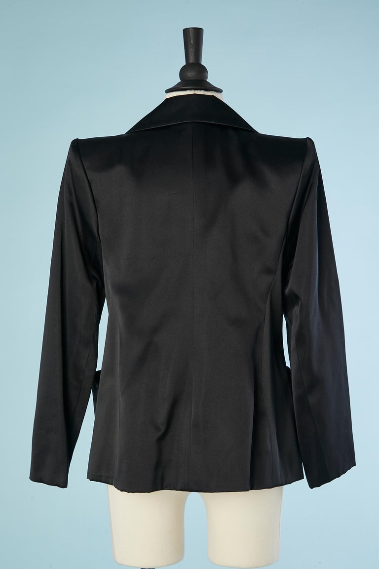 Black satin evening jacket with red embroideries Yves Saint Laurent ...