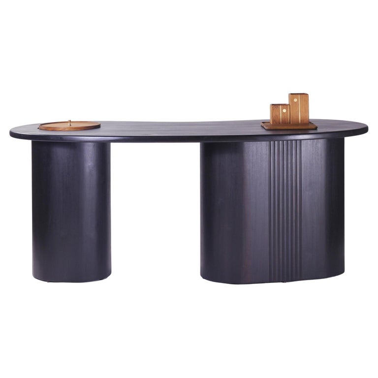 Modern Organic Solid Oak Work/Writing Desk Table with kidney top,Brass ...