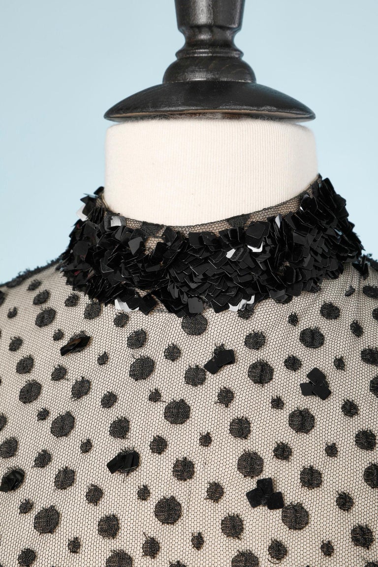 Black see-through plumetis and tulle blouse with black sequin beaded ...