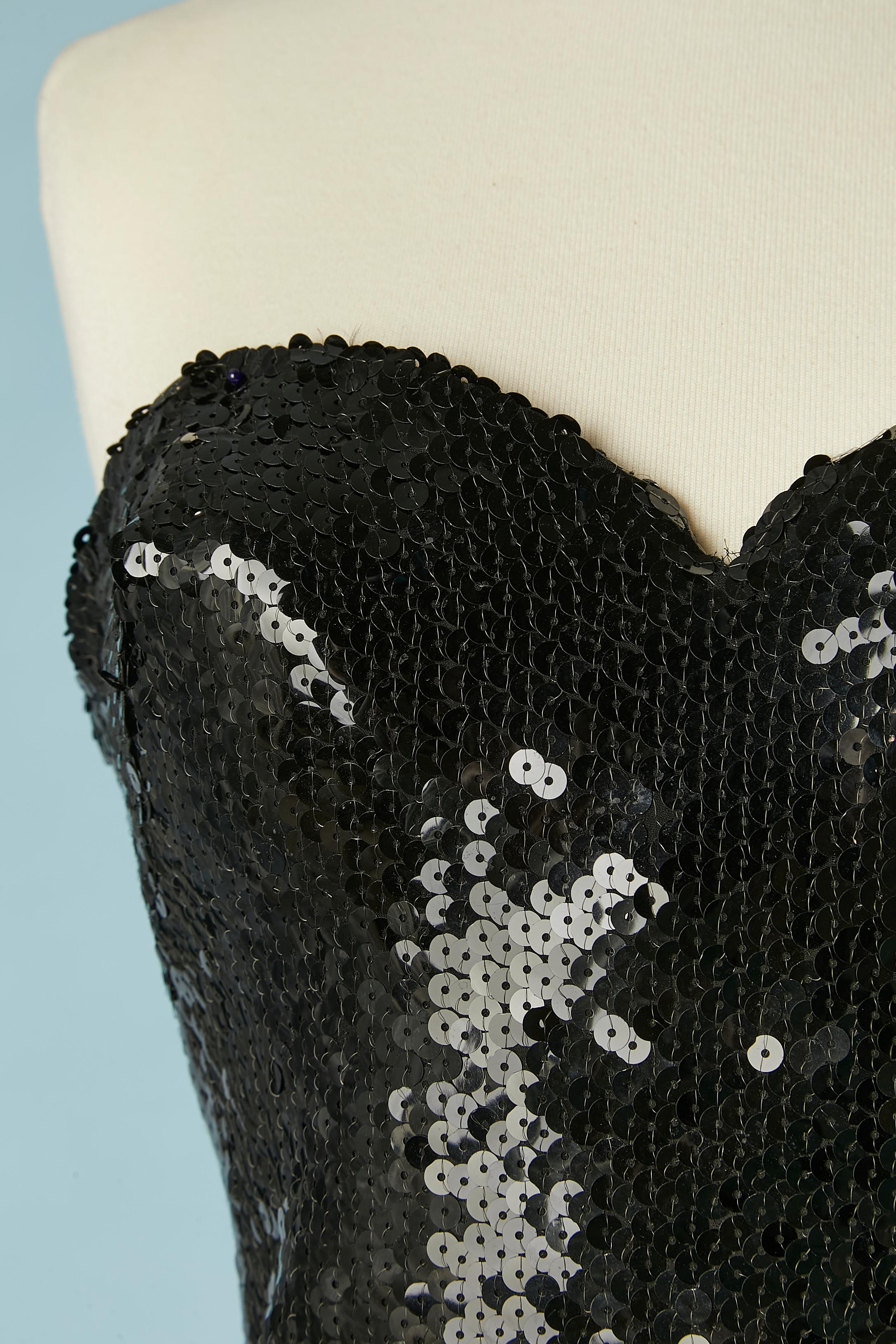 Black sequin bustier evening dress with tulle ruffles and bow LORIS ...