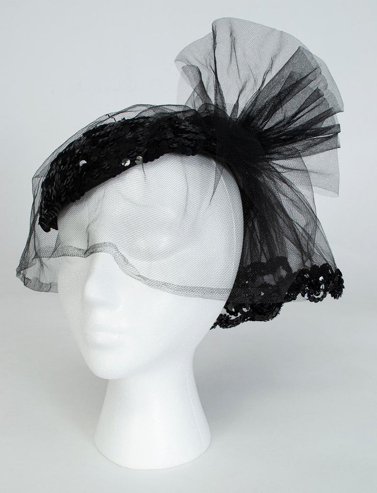 Black Sequin Cocktail Hat with Cage Veil, 1950s For Sale at 1stDibs ...