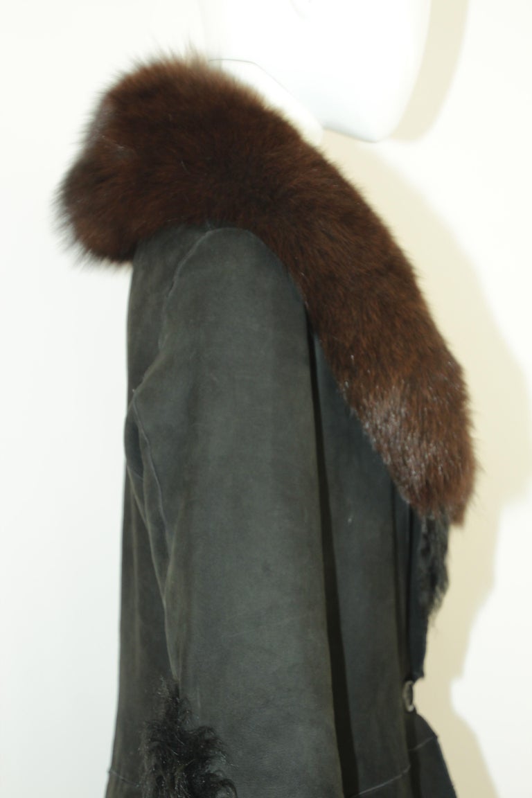 Black Shearling Lamb Suede Leather Fur Jacket Coat For Sale at 1stDibs