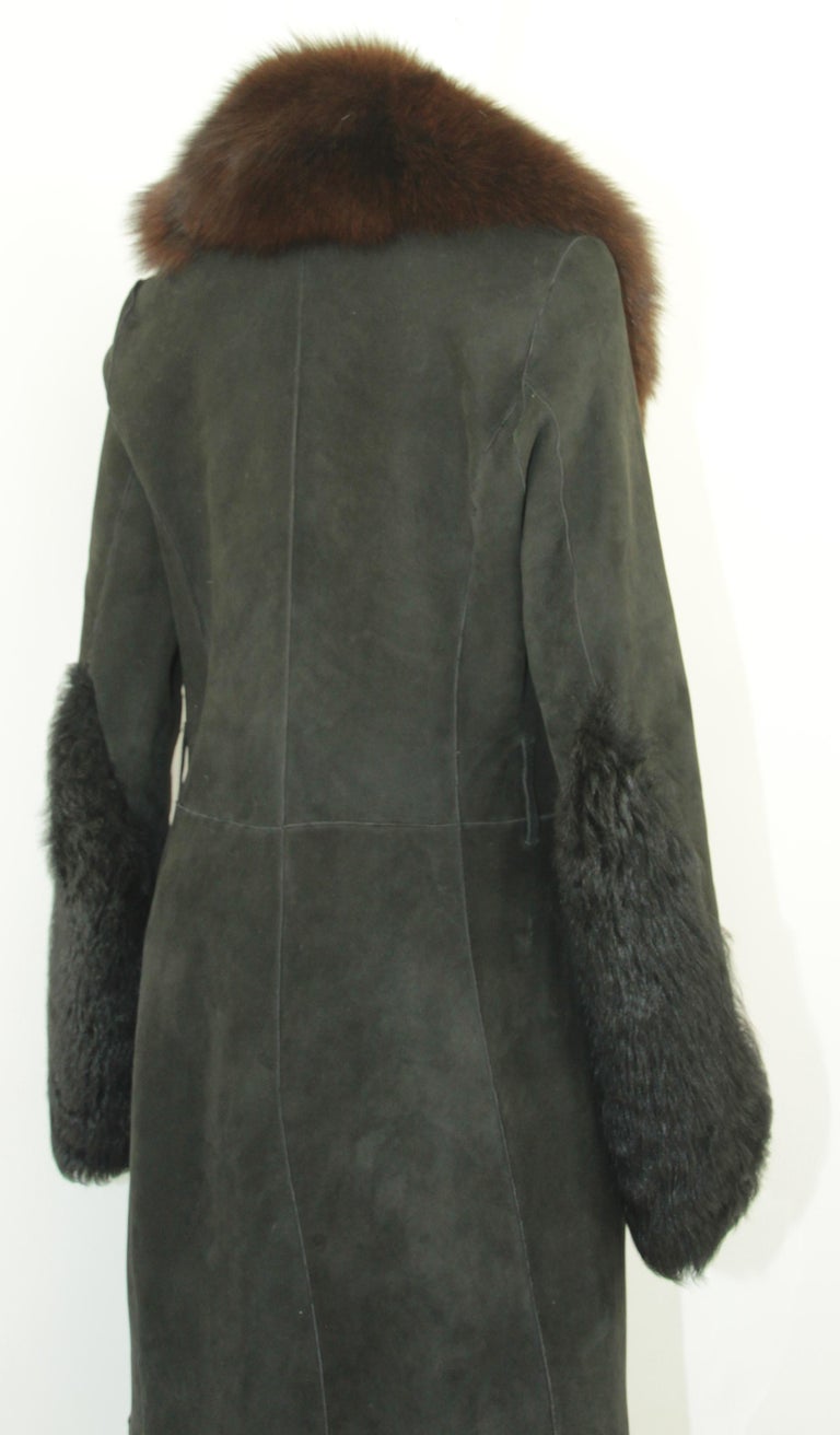 Black Shearling Lamb Suede Leather Fur Jacket Coat For Sale at 1stDibs