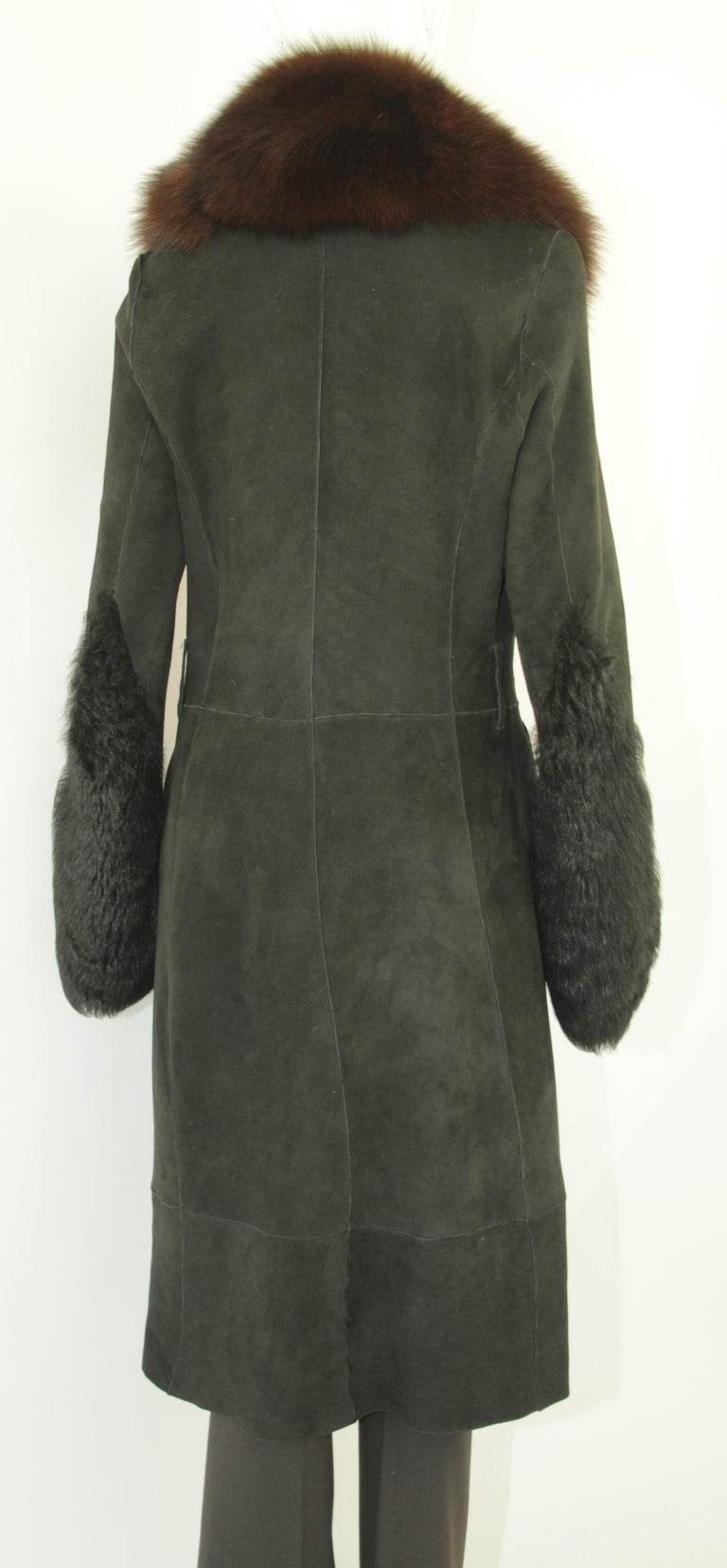 Black Shearling Lamb Suede Leather Fur Jacket Coat For Sale at 1stDibs
