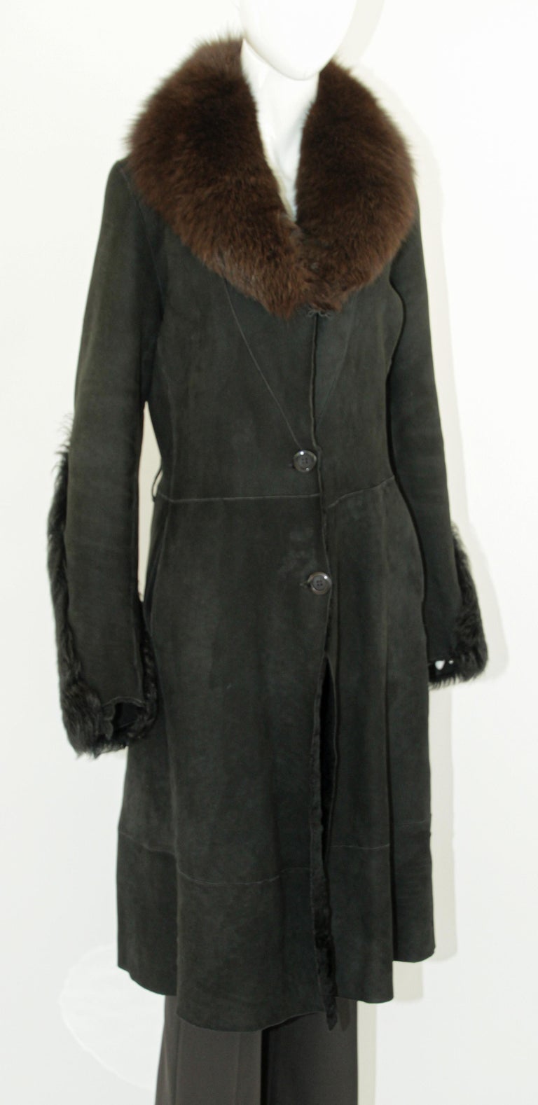 Black Shearling Lamb Suede Leather Fur Jacket Coat For Sale at 1stDibs