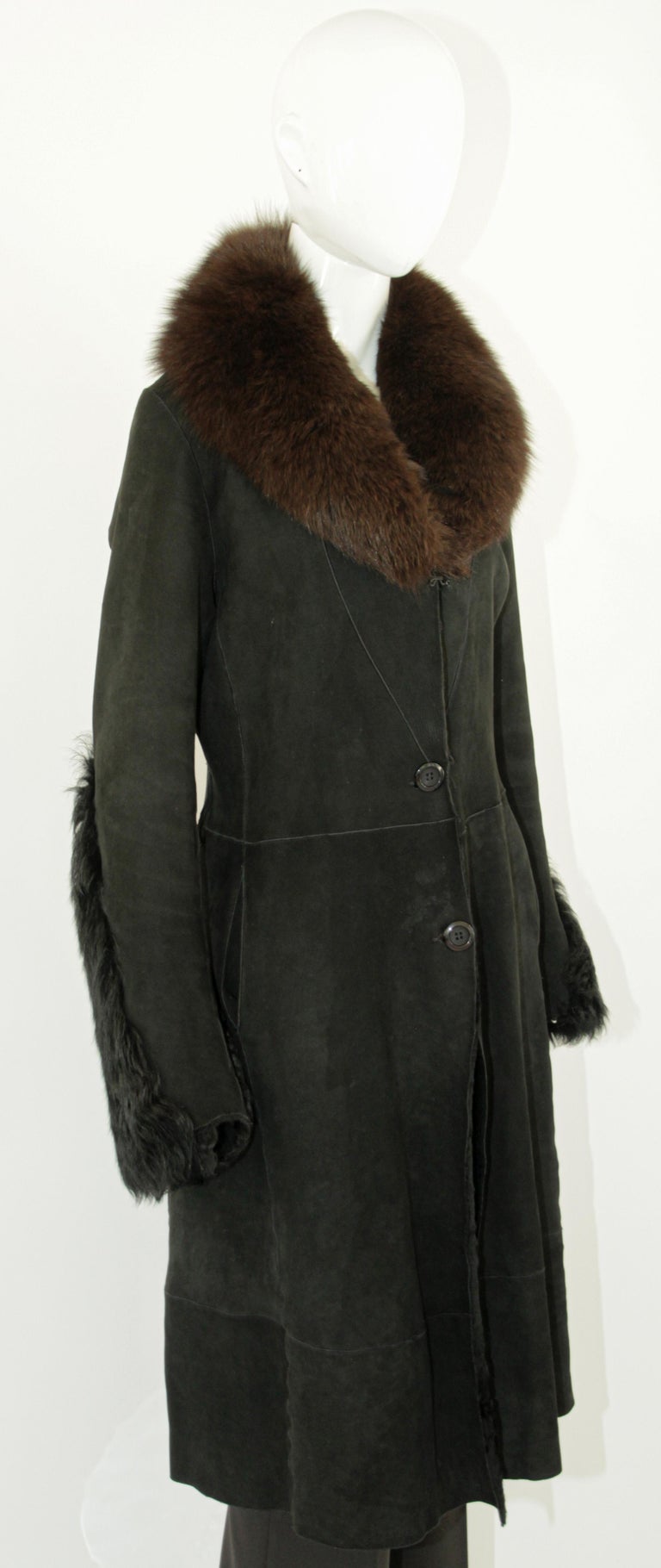 Black Shearling Lamb Suede Leather Fur Jacket Coat For Sale at 1stDibs