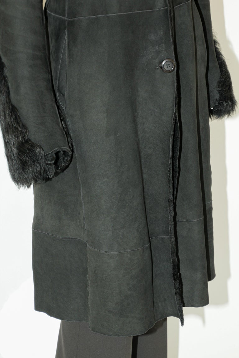 Black Shearling Lamb Suede Leather Fur Jacket Coat For Sale at 1stDibs