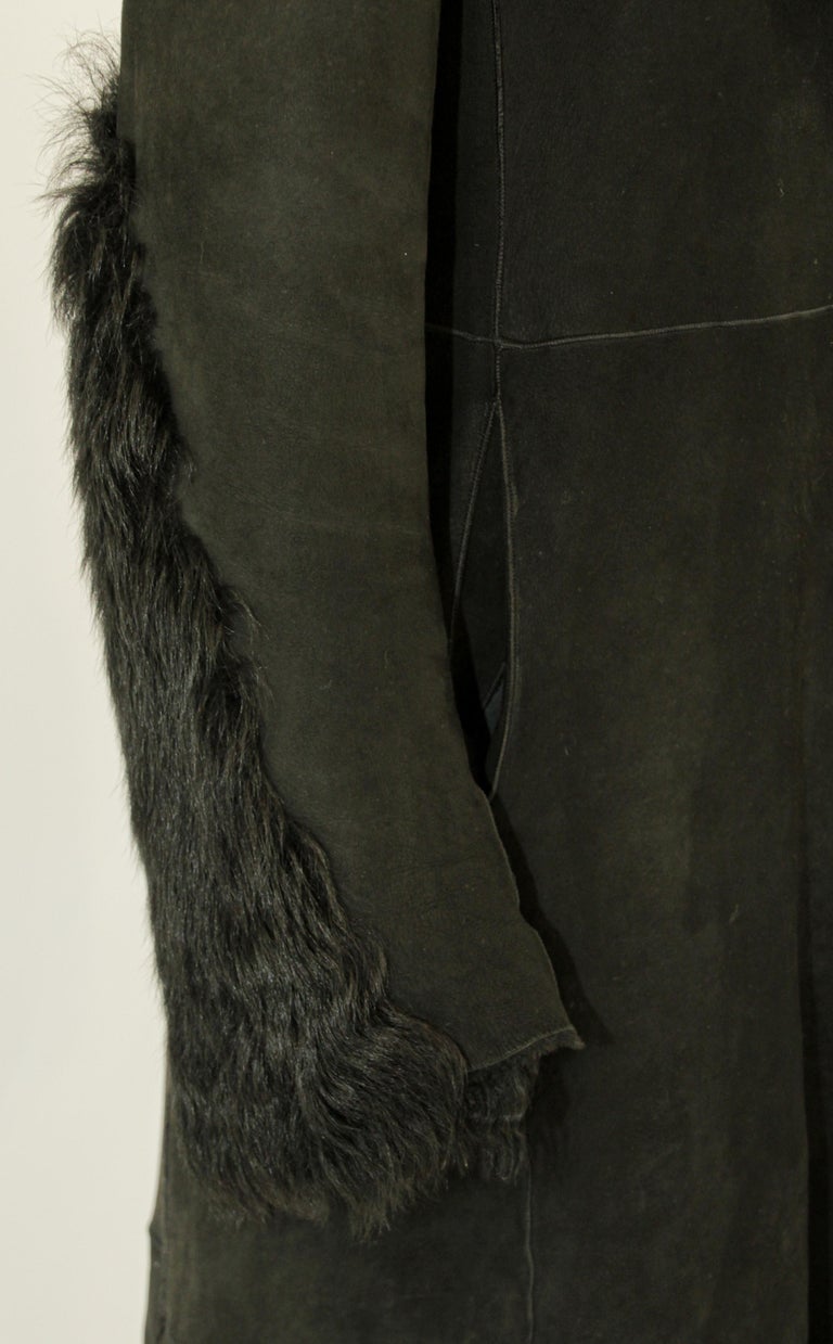 Black Shearling Lamb Suede Leather Fur Jacket Coat For Sale at 1stDibs