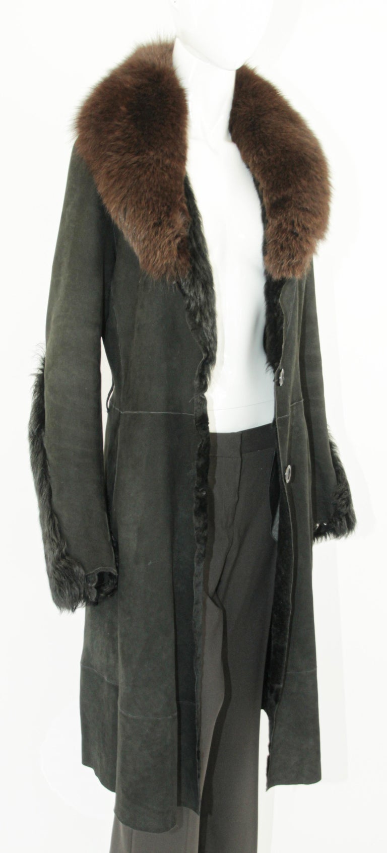 Black Shearling Lamb Suede Leather Fur Jacket Coat For Sale at 1stDibs
